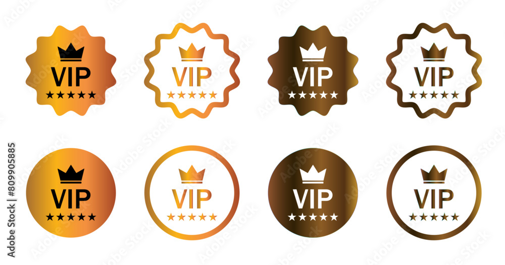 Set of vip badges in gold and bronze color. Vip label, badge or tag ...
