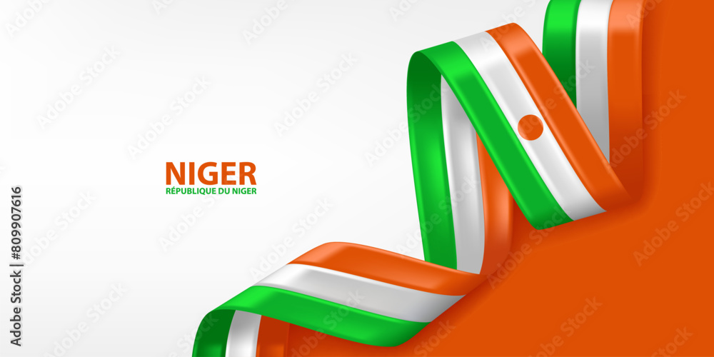 Niger 3D ribbon flag. Bent waving 3D flag in colors of the Niger ...