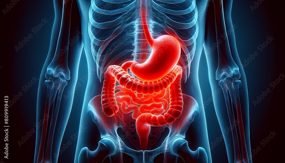 x-ray visualization of the gastrointestinal tract with highlighted ...
