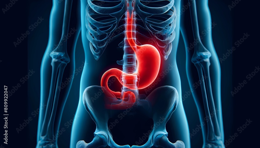 x-ray visualization of the gastrointestinal tract with highlighted ...