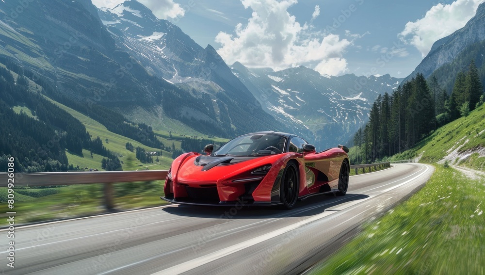 Zoom out to reveal the hypercar conquering the open road, a symbol of ...