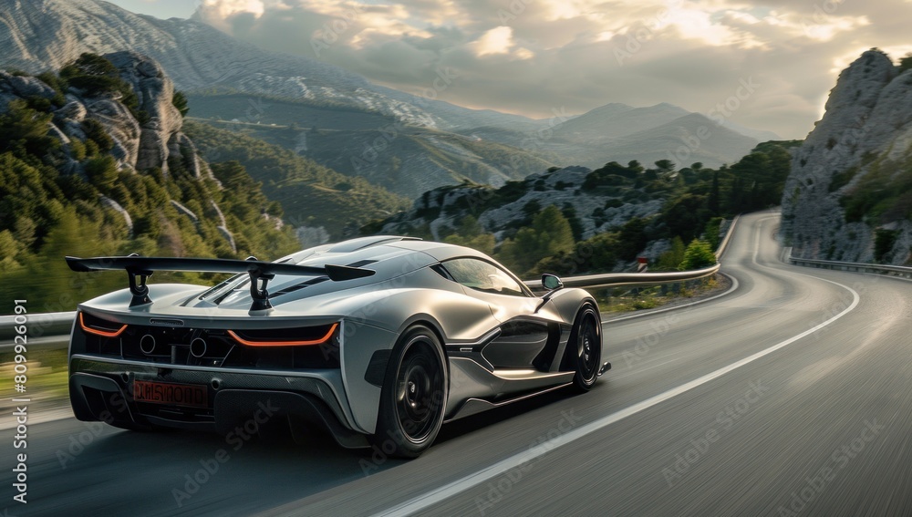 Zoom out to reveal the hypercar conquering the open road, a symbol of ...