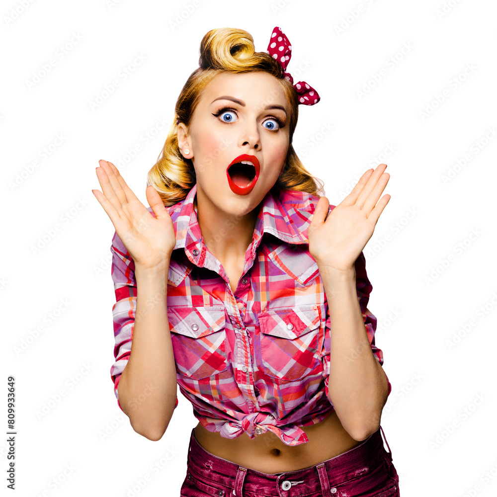 Unbelievable news! Excited surprised, very happy pinup woman. Pin up ...