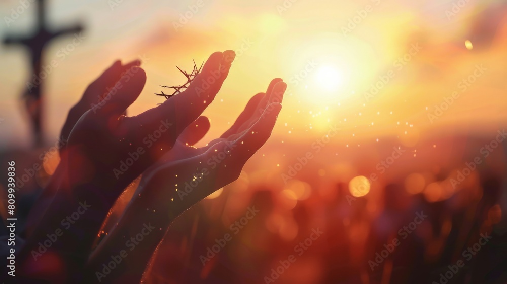 The hands of Jesus Christ reaching out from the cross. Stock Photo ...