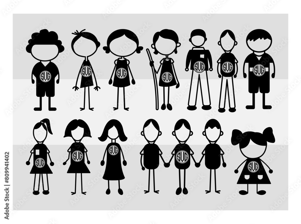 Stick Family Circle Monogram svg | Stick Family Silhouette | stick ...