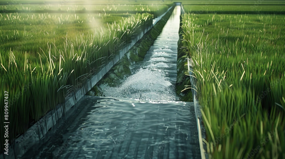 Irrigation of rice fields using ground water pumped through wells ...