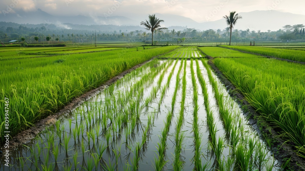 Irrigation of rice fields using ground water pumped through wells ...
