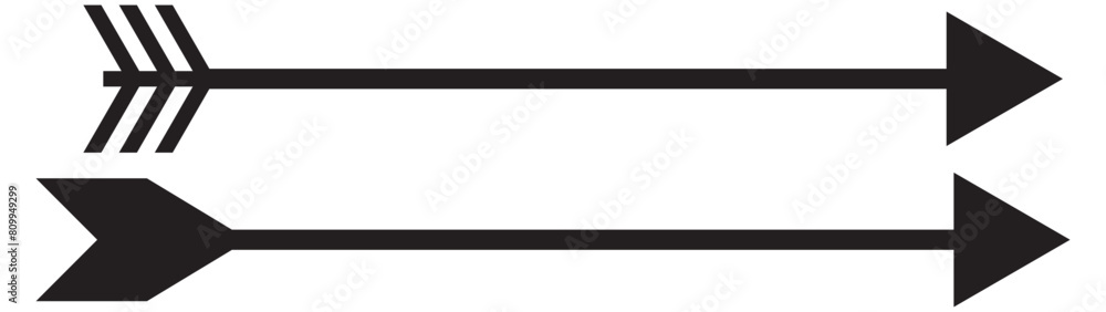 Horizontal long straight arrow signs. Black pointer, direction ...
