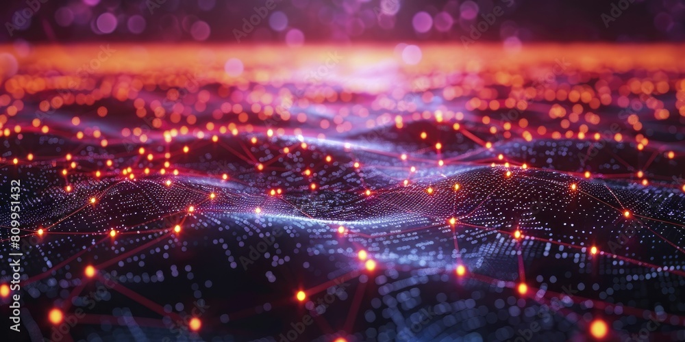 Visualization of a digital communication network with nodes connected ...