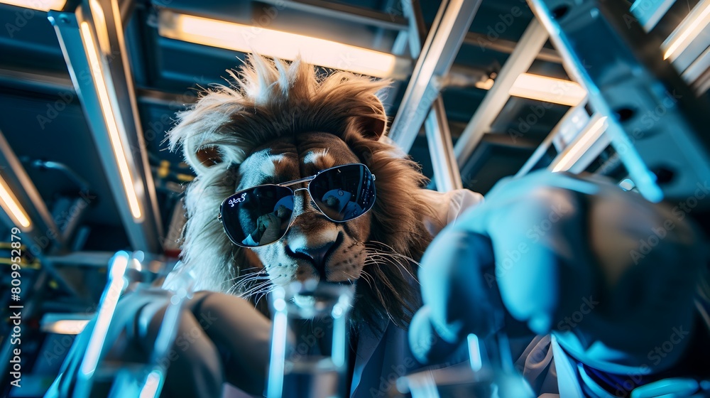 Stylish Anthro Furry Lion in Lab Coat Conducts HighTech Experiment ...