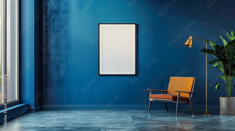 Panoramic mockup art frame on a glossy midnight blue wall, each frame ...
