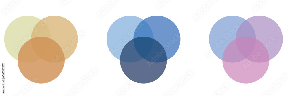 Venn diagram three overlapping circles chart line and solid. Business ...