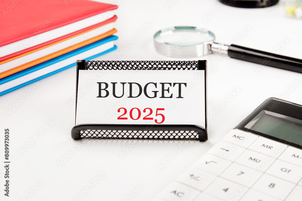 Concept of Budget 2025 written on a business card in a composition with ...