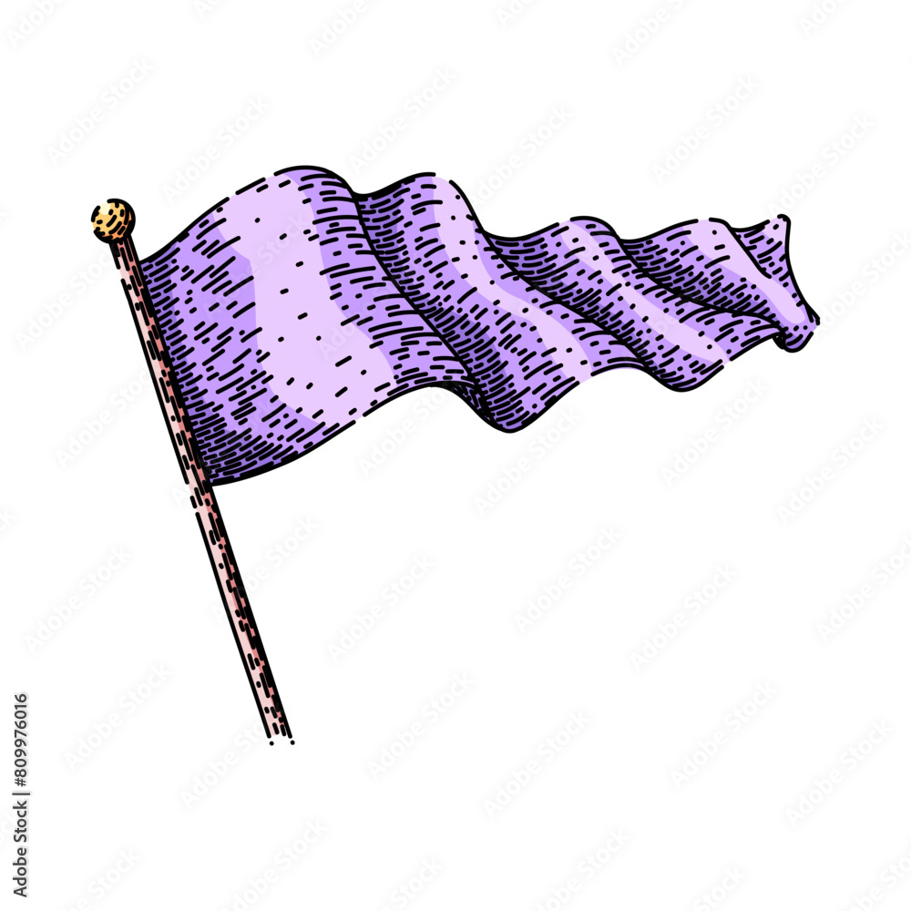 mockup flag waving hand drawn. pennant shape, isolated black, template ...