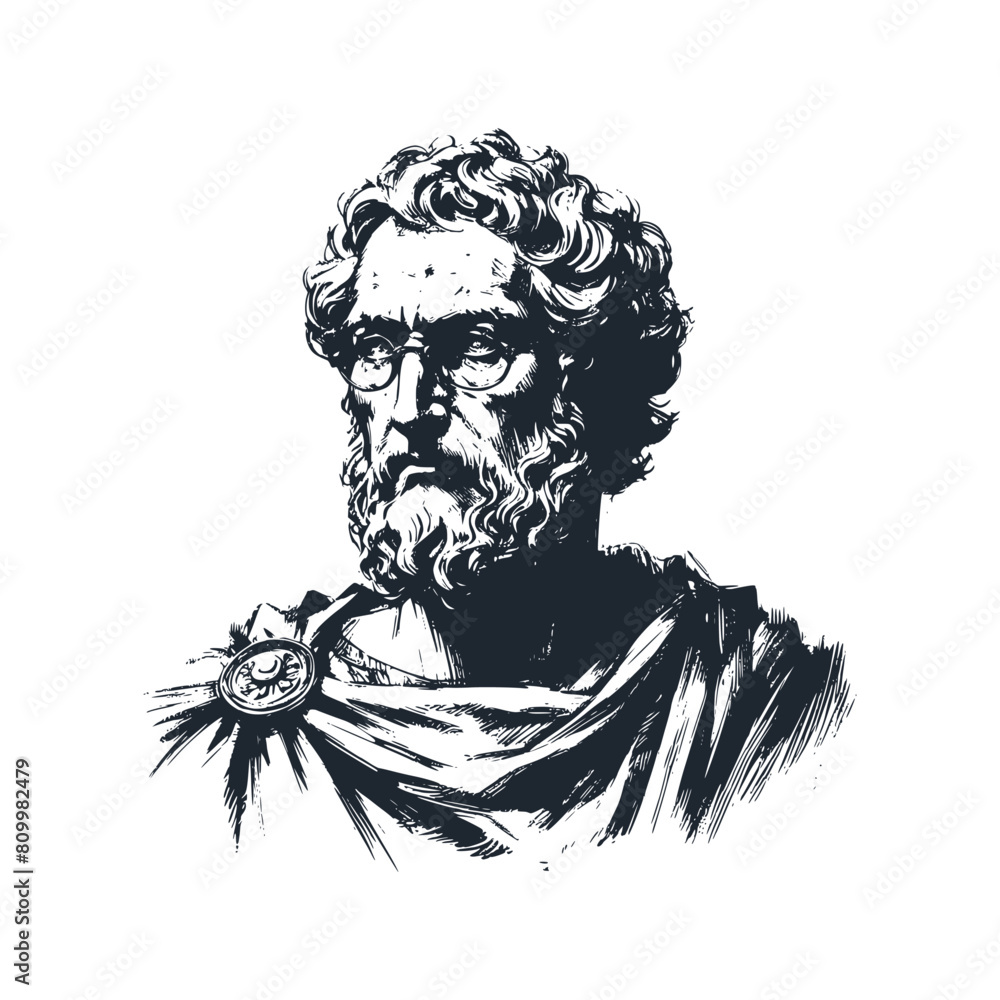 The ancient philosophy of greek era. Black white vector logo ...
