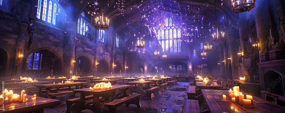 Produce a stunning 3D render capturing a panoramic view of a wizard ...