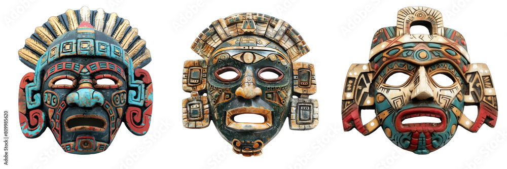 Collection of Aztec masks isolated on white or transparent background ...