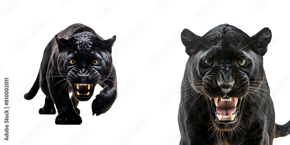 Close up, half body, and full body set of an aggressive black panther ...
