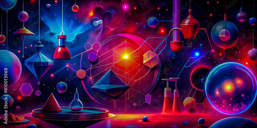 abstract background school science elements vivid colors lab tools ...