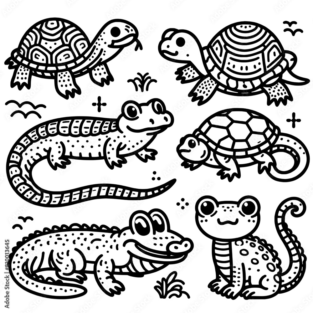 set icon Reptile Outlines, Coloring SVG Clipart, Kid Party Coloring ...