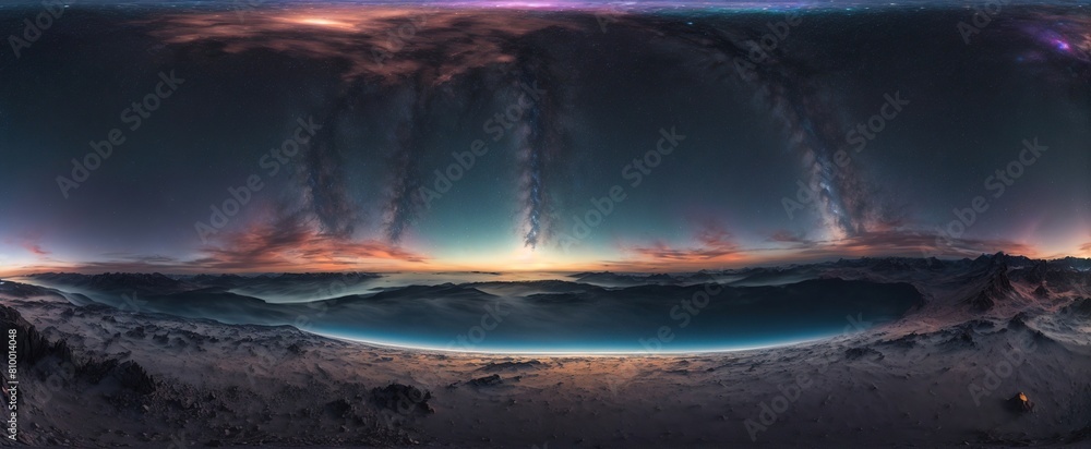 360 degree equirectangular projection space background with nebula and ...