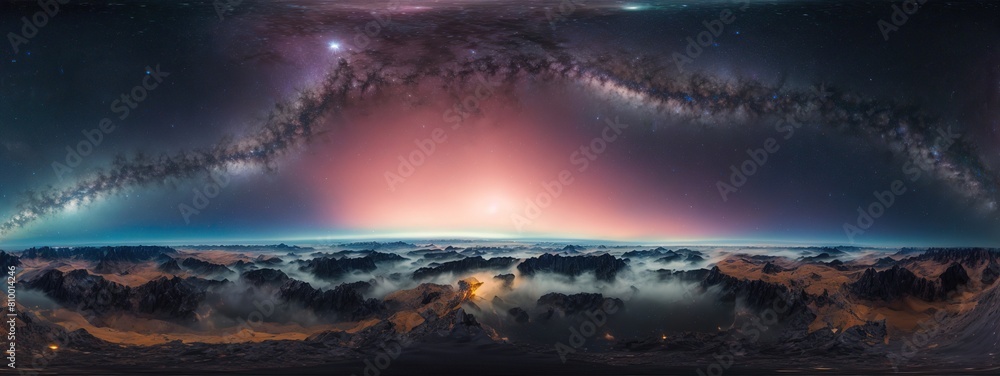 360 degree equirectangular projection space background with nebula and ...