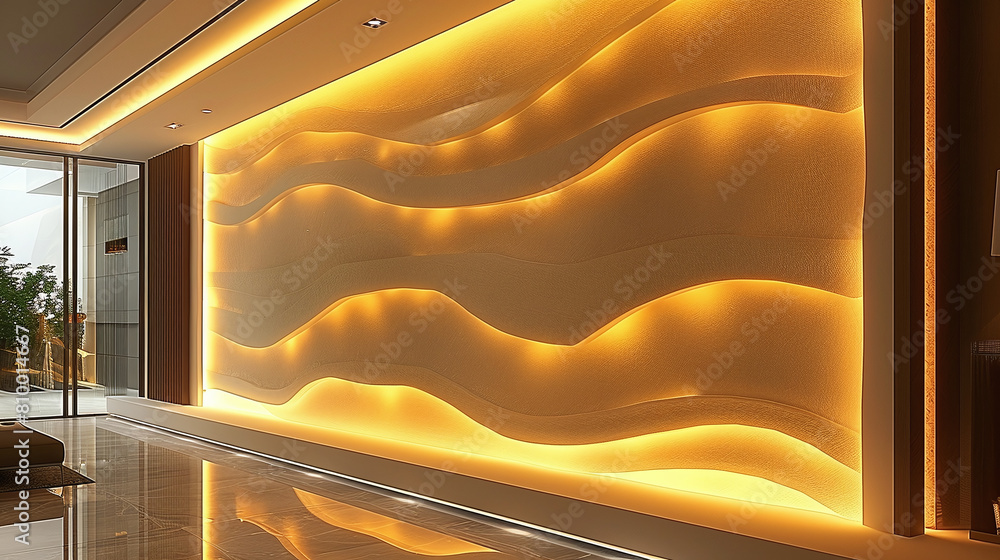 modern elegant luxury warm LED wall, vavy design or pattern, hotel hall ...