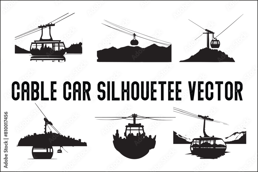 Cable Car Silhouette Vector, Scenic Cable Car Illustration, Mountain ...