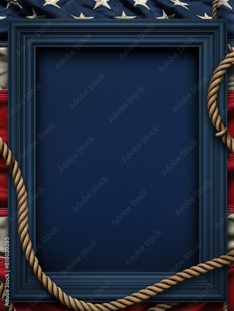 Rectangle vertical US navy frame with a red and white American flag and ...