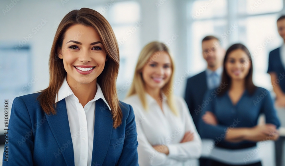 Smiling attractive confident professional woman posing at her business ...