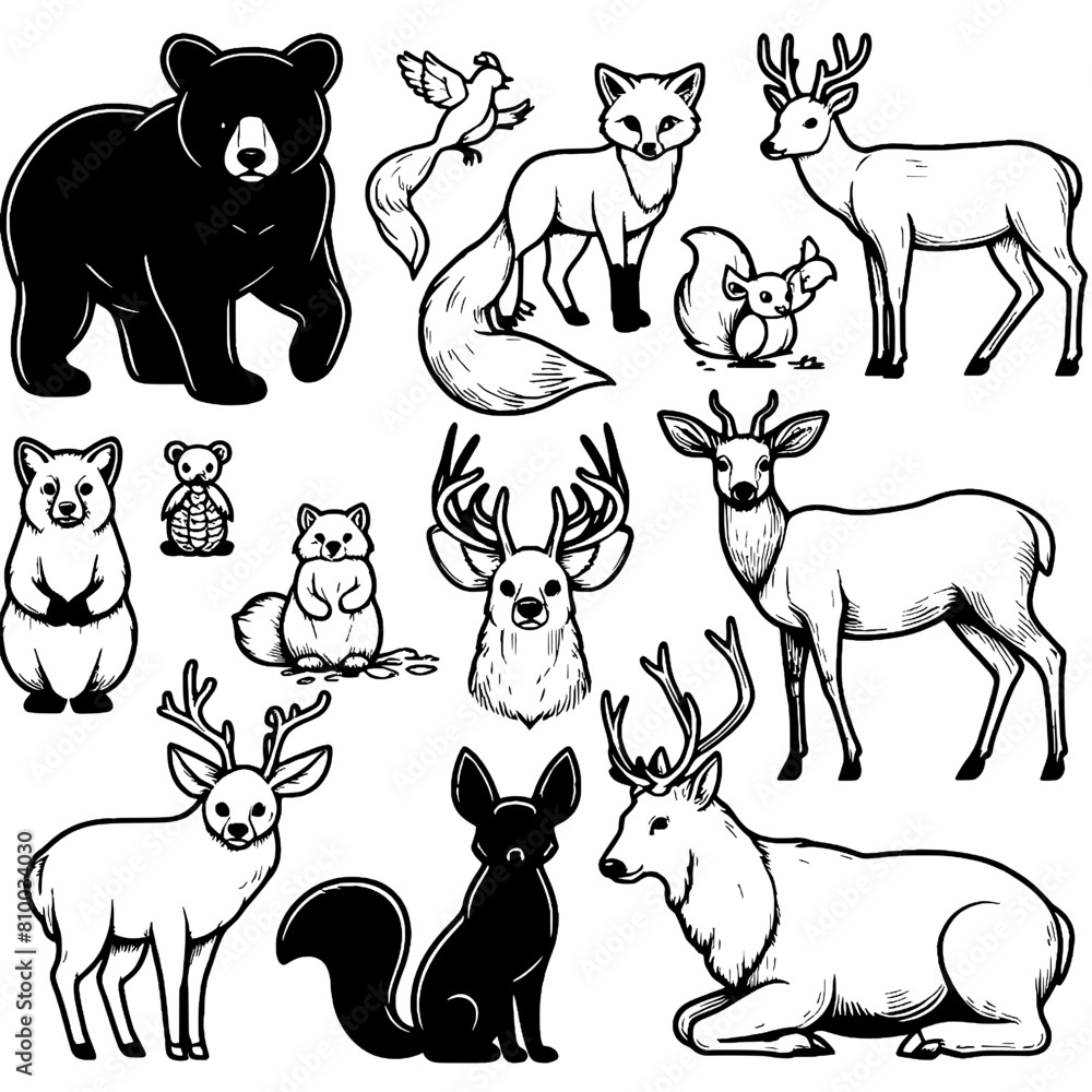 Woodland Animal Outlines, Coloring SVG Clipart, Kid Party Coloring ...