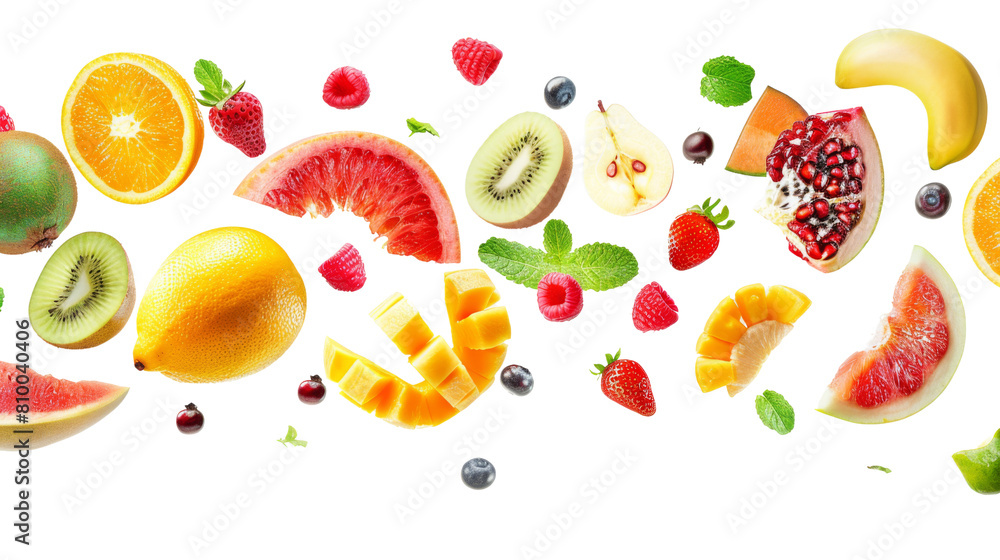 different fruits flying isolated on white background png transparent ...