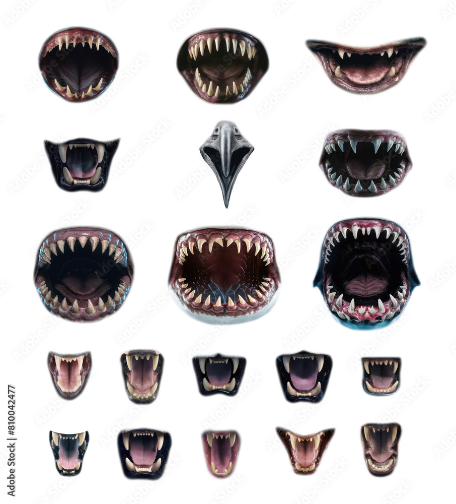 Horror open monster animal mouth with sharp teeth. Collection of horror ...