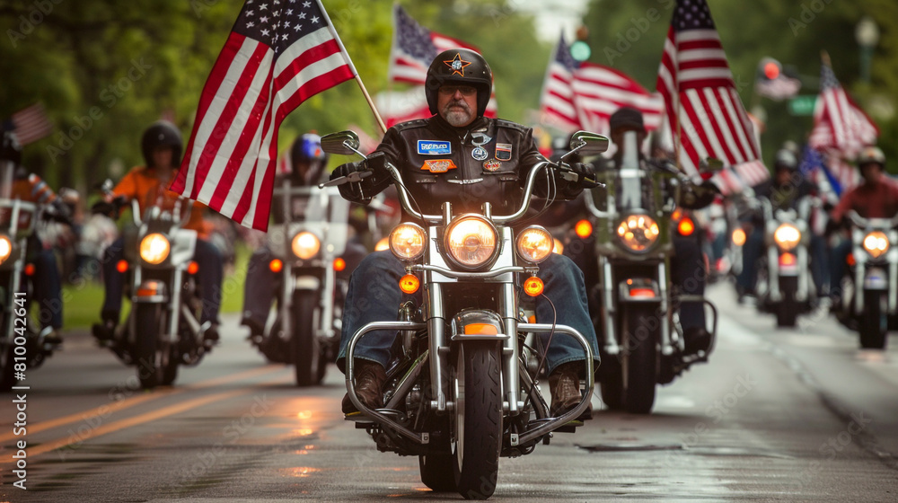 Overview of a Memorial Day motorcycle rally with veterans riding in ...