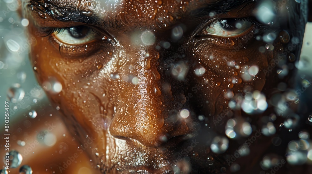 Capture the intricate details of a focused, sweaty athletes face during ...