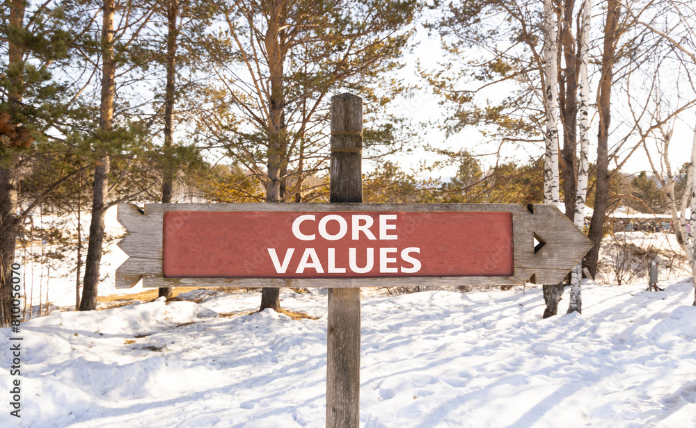 Core values symbol. Concept words Core values on beautiful wooden road ...