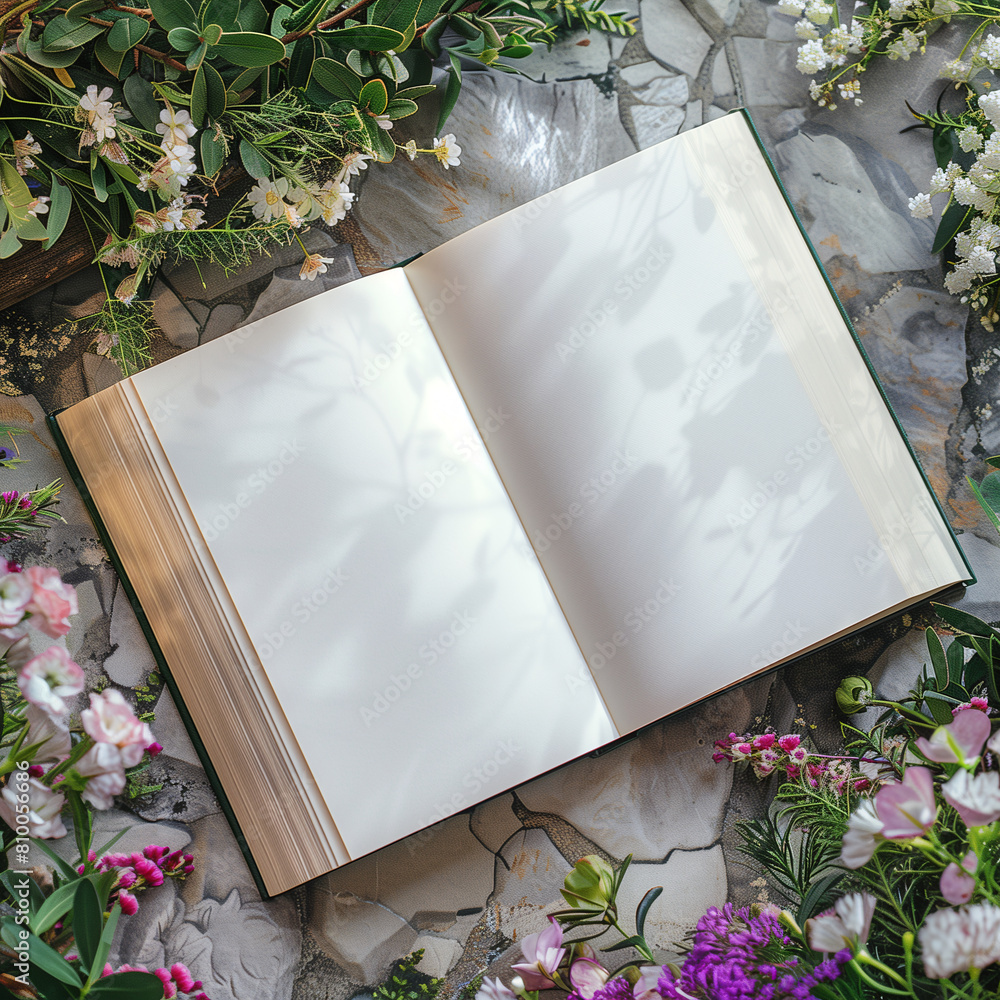 Mockup of a new book with open blank white pages in modern neat style ...