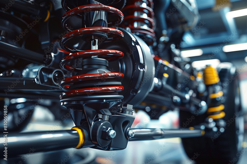 Zoomed-in image of an innovative shock absorber system on a performance ...
