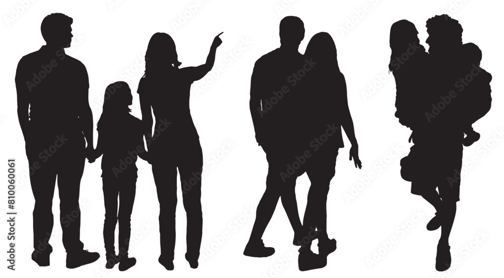 Family silhouettes, Happy family silhouette set, family groups, vector ...