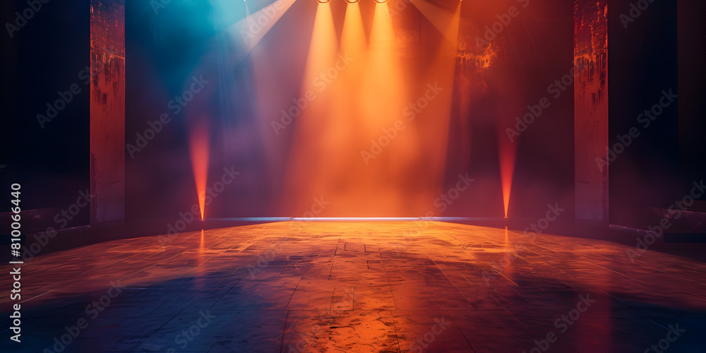 Empty stage light background. Illuminated stage with warm lighting ...