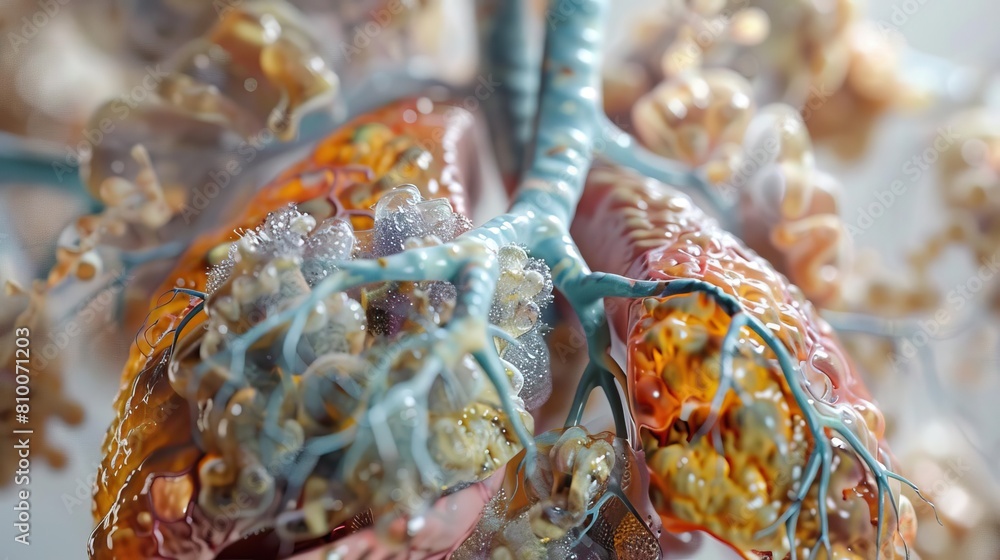 A detailed 3D model illustrating pneumonia in smokers lungs, revealing ...