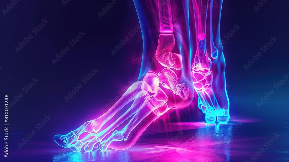 A detailed 3D medical illustration of a human leg and foot in Xray ...