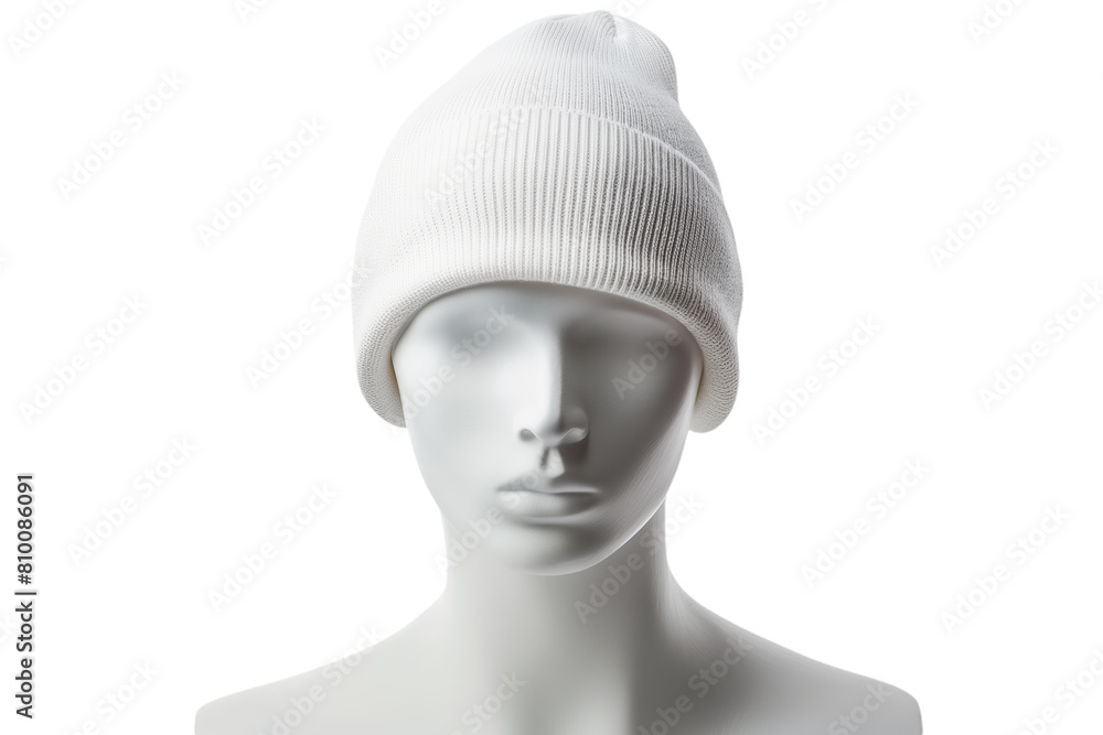 white plain beanie with mannequin isolated, transparent background ...