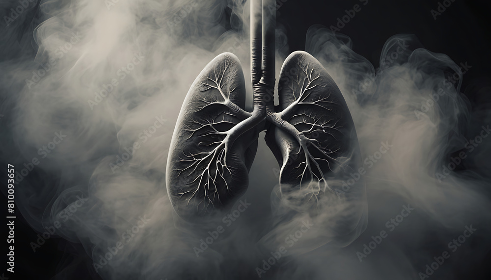 Abstract monochromatic image of Unhealthy sick lungs in poor air ...