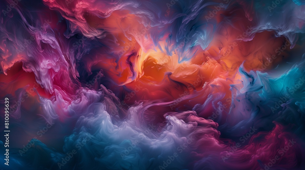 Layers of vibrant pigments blending together, their colors merging and ...