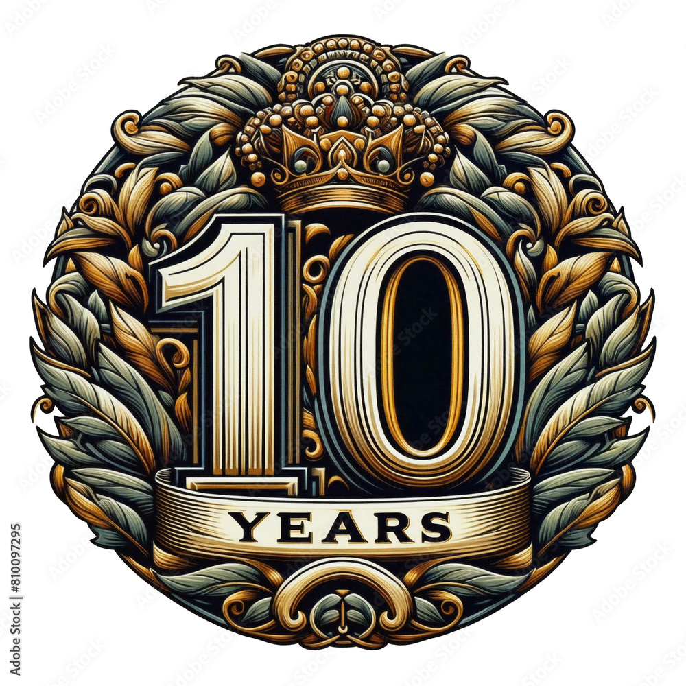 Heraldic emblem of Ten (10) years Encircled by Lush Foliage to ...