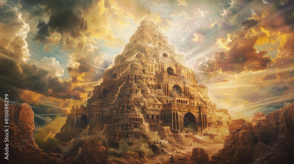Conceptual artwork portraying the Tower of Babel, emphasizing human ...