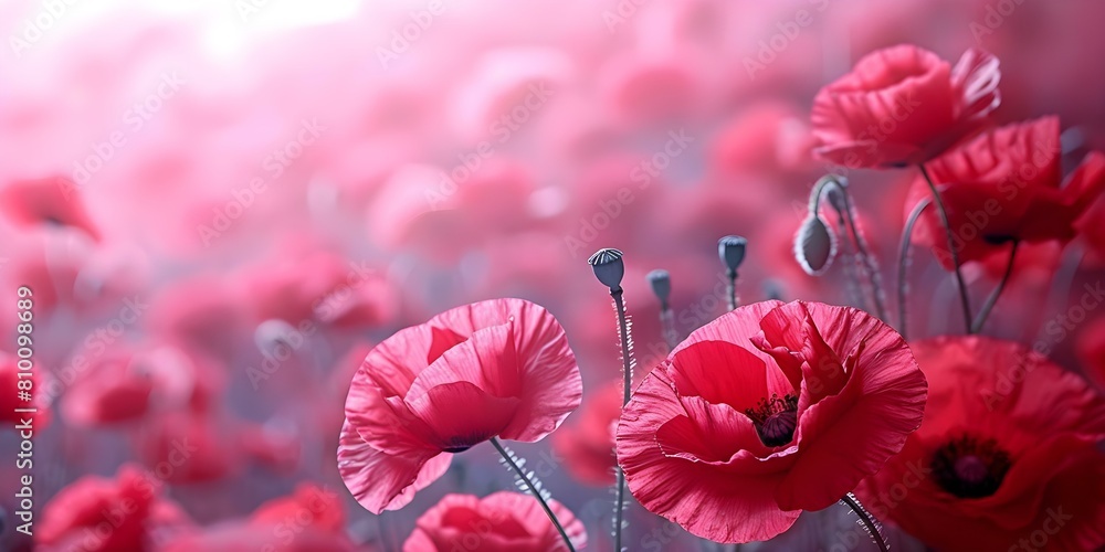 Anzac Day banner with dramatic poppy field honoring historic war memory ...