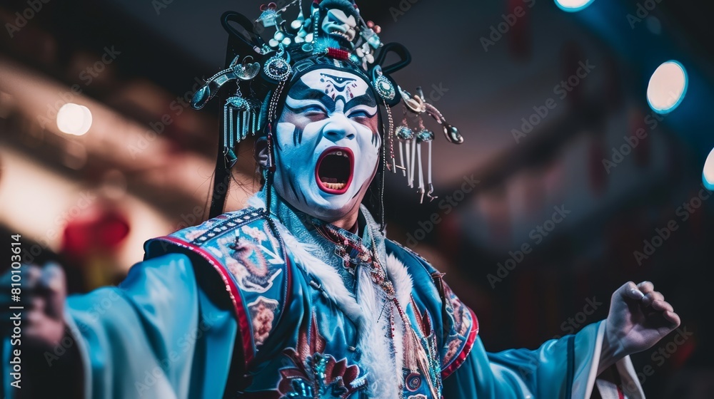 Intense Chinese opera performer, ideal for cultural and performance ...
