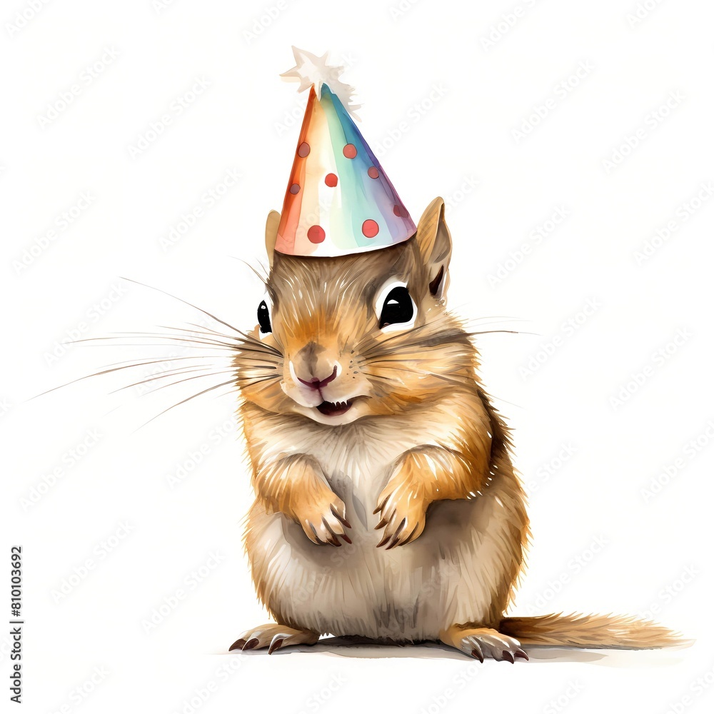 Chipmunk with party hat. Chipmunk. Birthday hat clipart. Watercolor ...